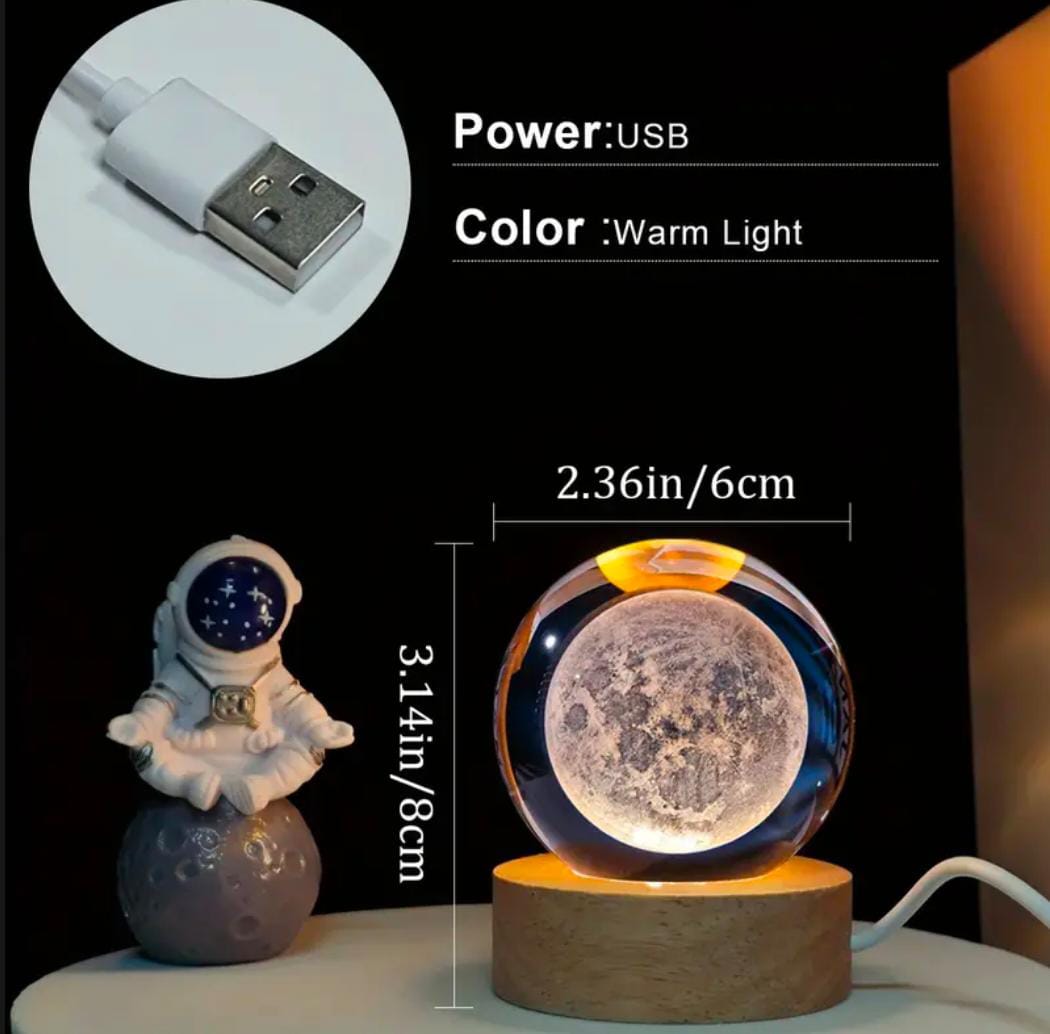 USB LED Night Light, Galaxy Crystal Ball Lamp, 3D Planet Moon Lamp for ...