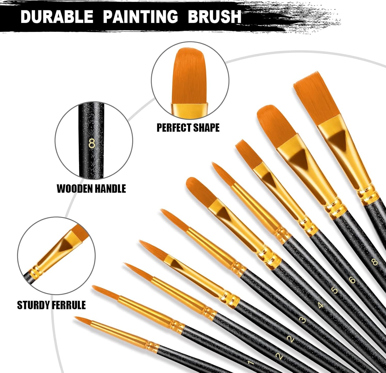 Pack of 10 Multi Shapes High Quality Nylon Professional Art Paint Brush ...