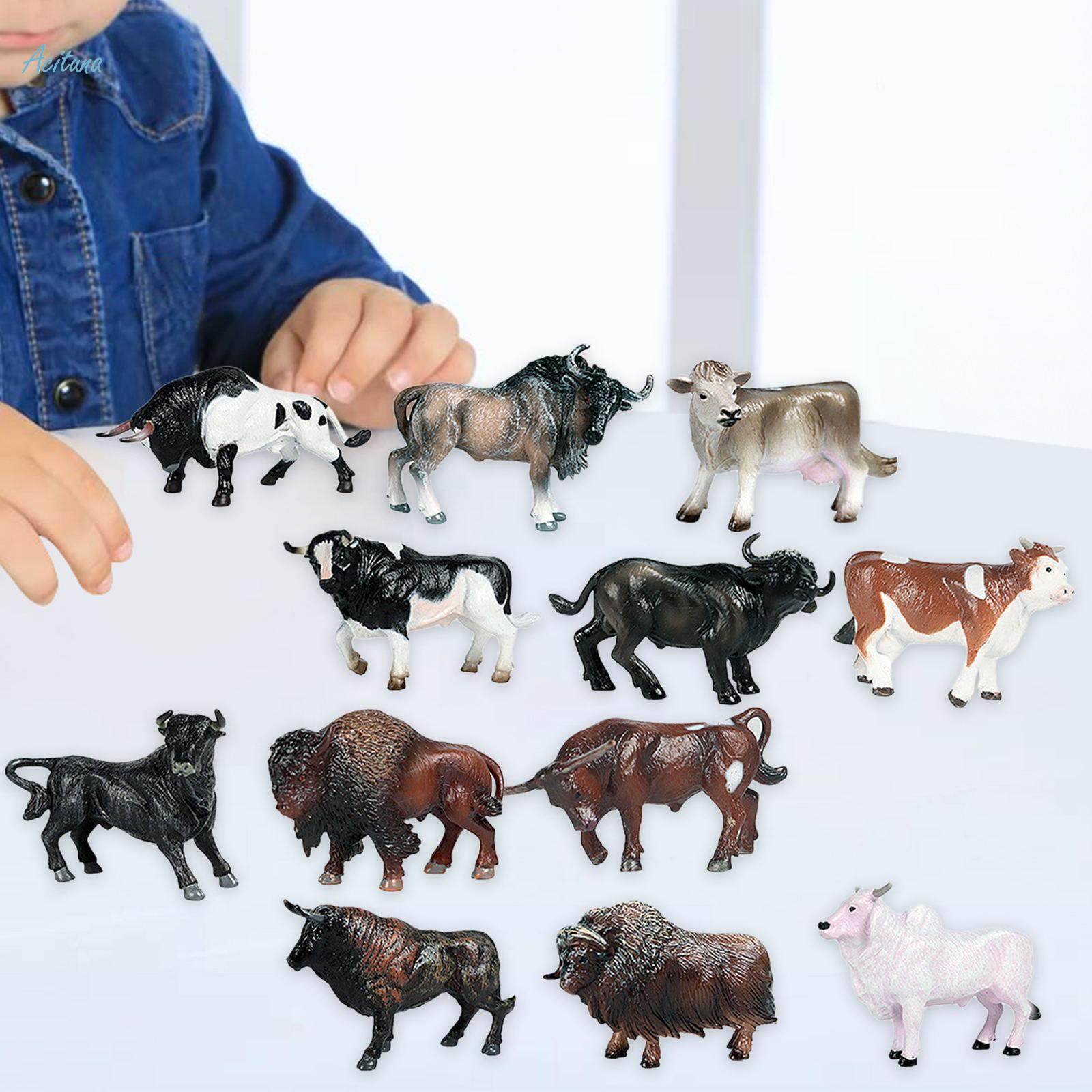 12x Mini Cow Models Craft Educational Learning Toys Cattle Figurine for ...