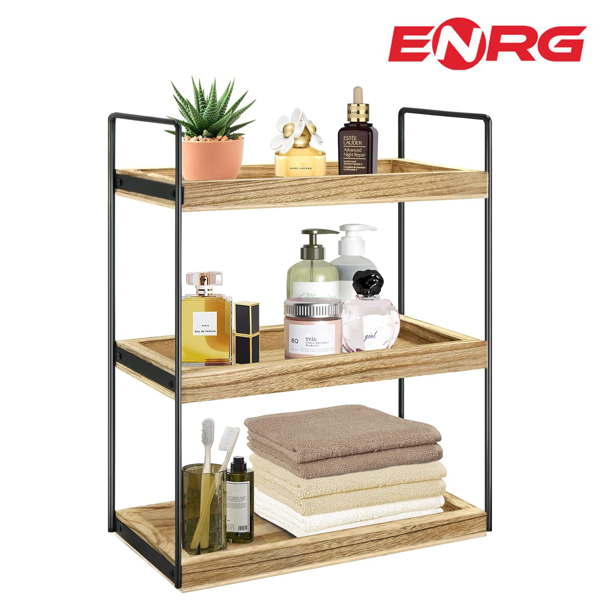 ENRG 3 Tier Stand Bathroom Counter Organizer Wooden Bathroom Organizer ...