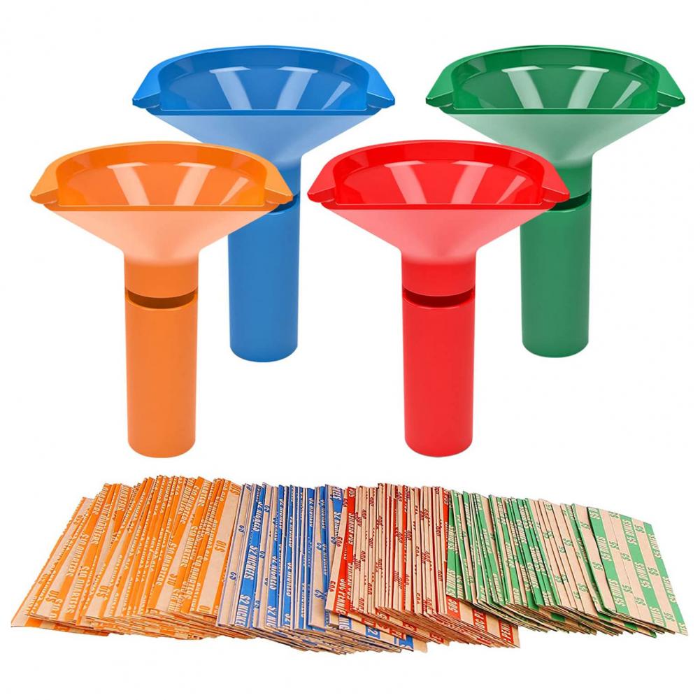Coin Sorters Tubes Bundle Funnel Shape 4 Color-Coded Tubes With 100 ...
