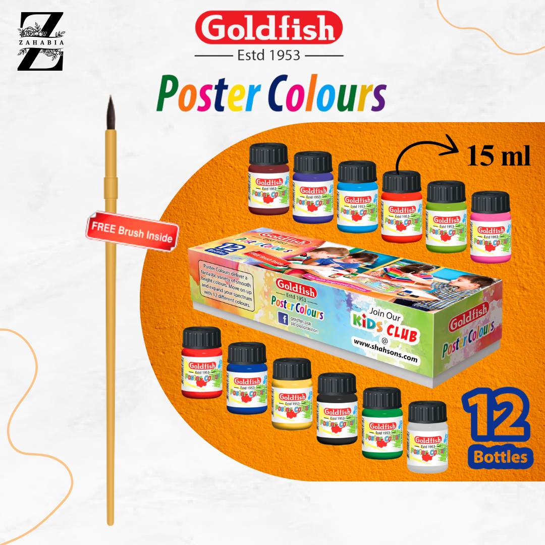 Goldfish Poster Colors 15ml Pack of 12 Colors Bottles With Free Brush ...