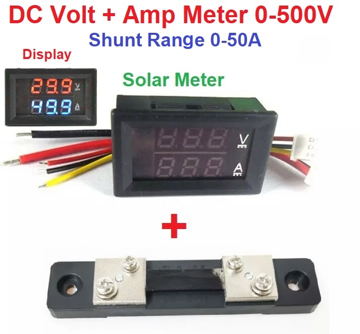 DC Solar Meter DC 0-500V 50A Voltmeter + Ammeter DC Solar Meter Voltage ...