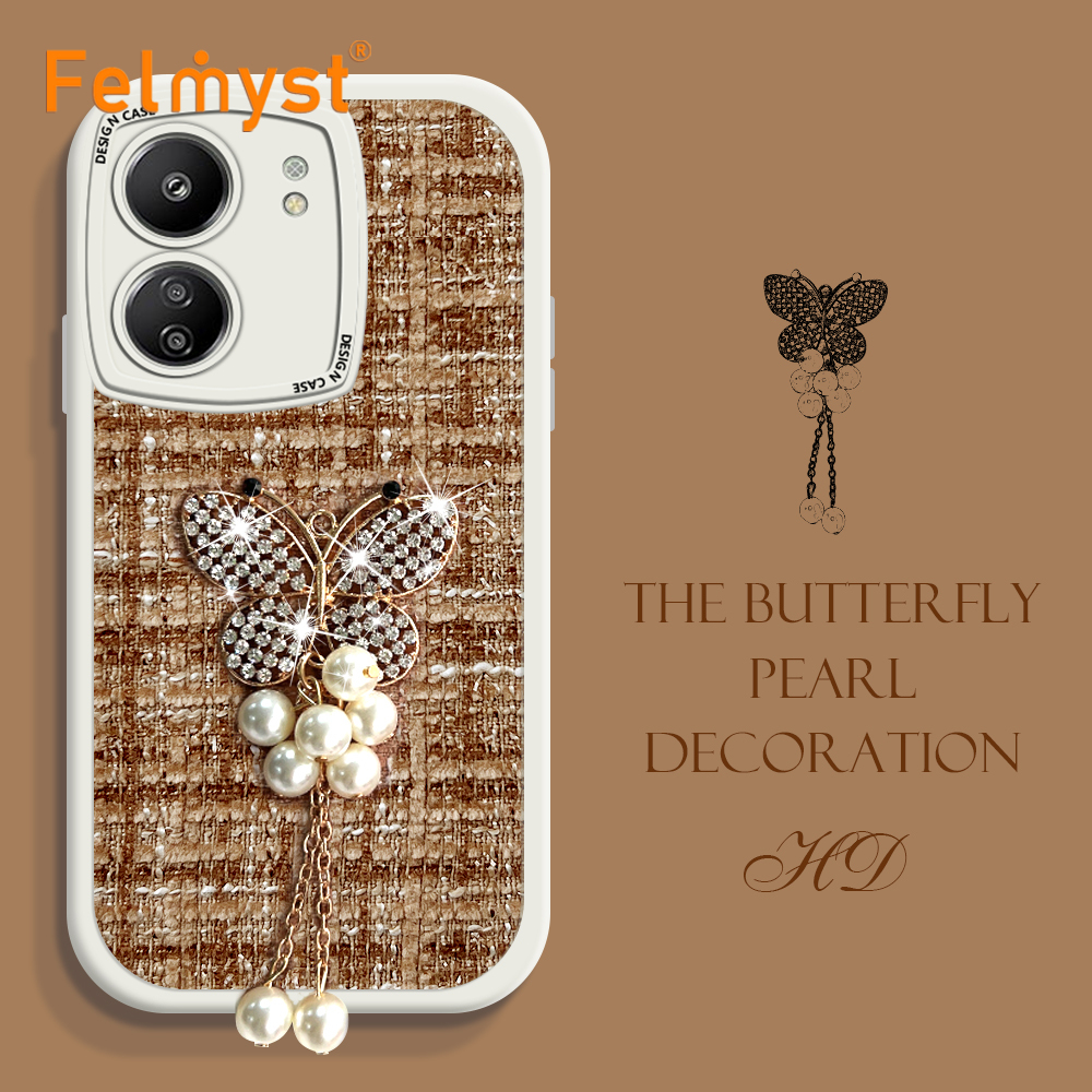 FELMYST for Redmi 13C Back Cover Butterfly Ornament Of Gemstone Pendant ...