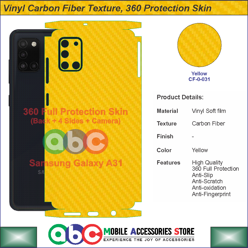 Samsung Galaxy A31 , Full Protection Vinyl Skin/Wrap in Plain , Carbon ...