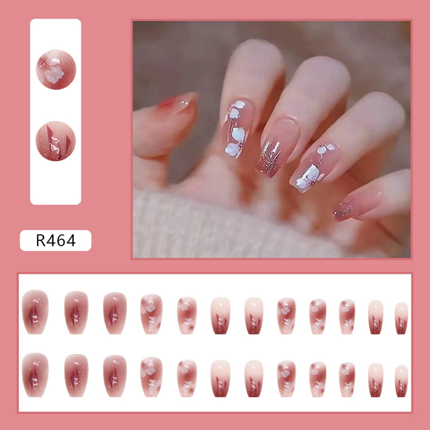 24Pcs Multicolor Beautiful Trendy Fake Nails (With Glue) Set For Girls ...