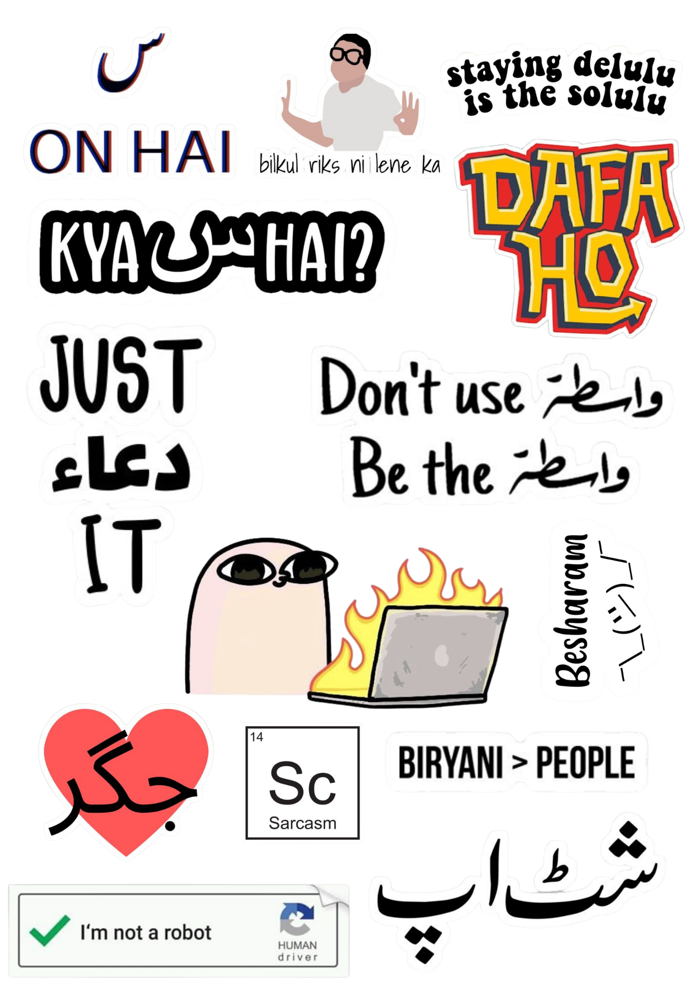 Meme sarcastic stickers A5 uncut , funny mobile ego Urdu | savage set ...
