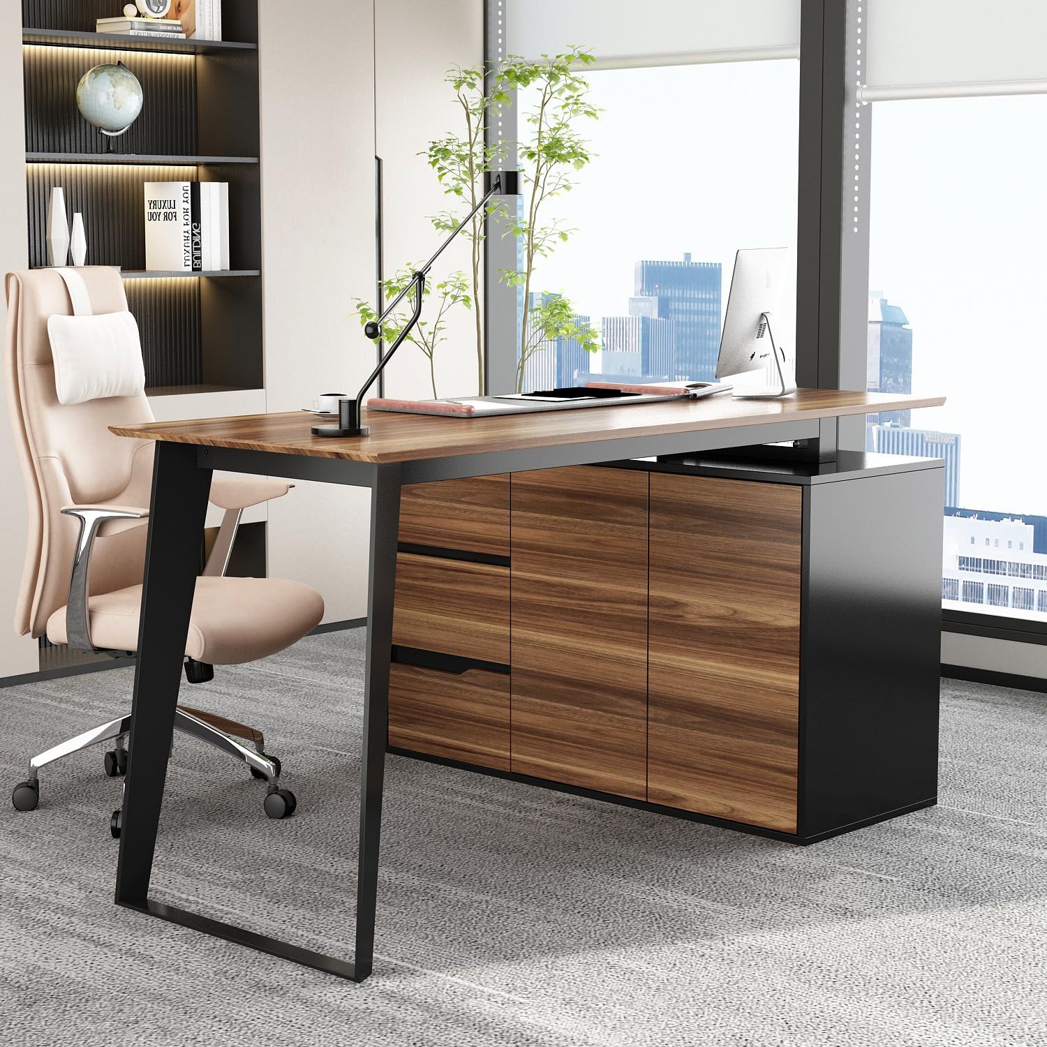 Sleek Home & Office Computer Desk, Computer Table with 3-Drawers and 1 ...