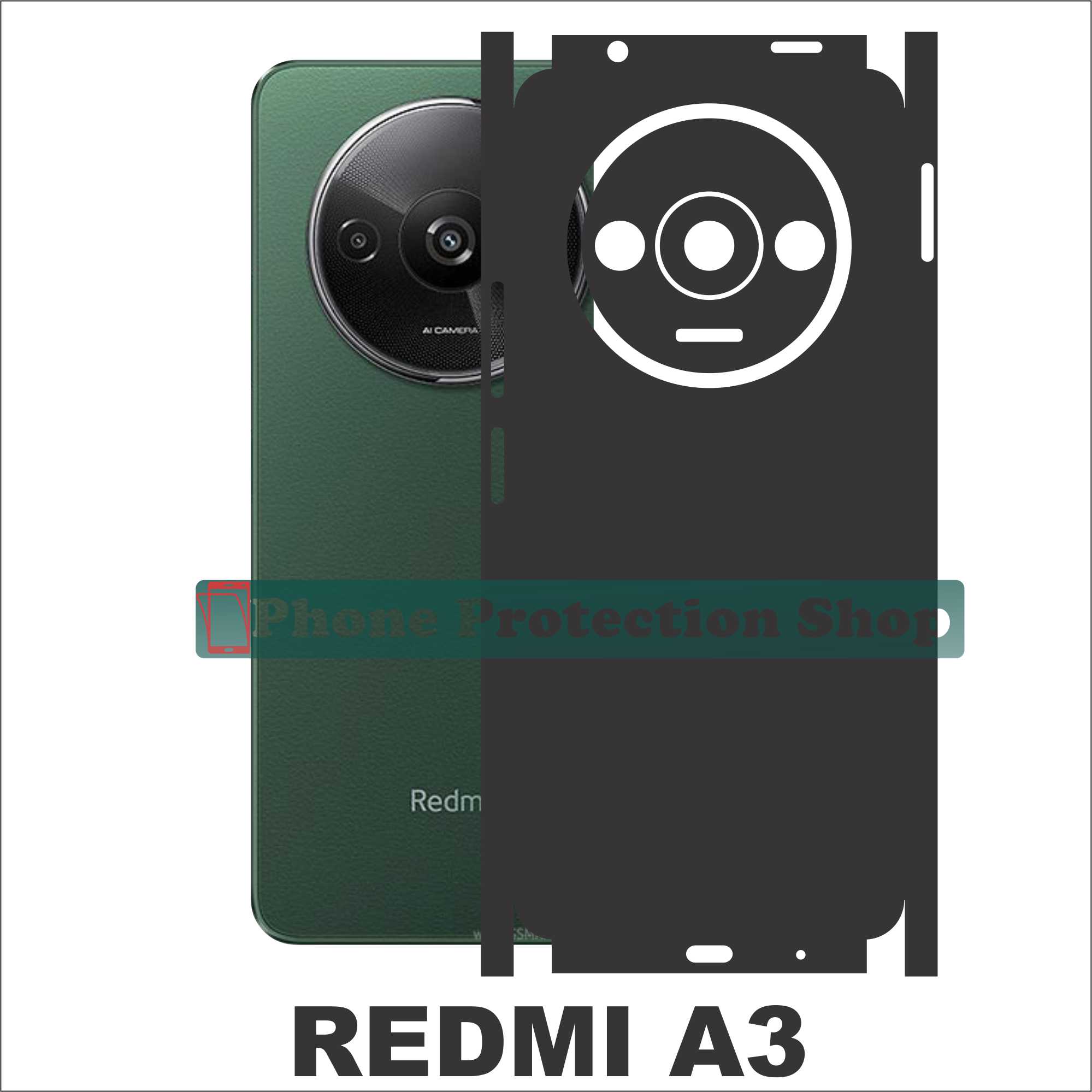 REDMI A3 full Back 360 Protection skin wrap with sides and camera ...