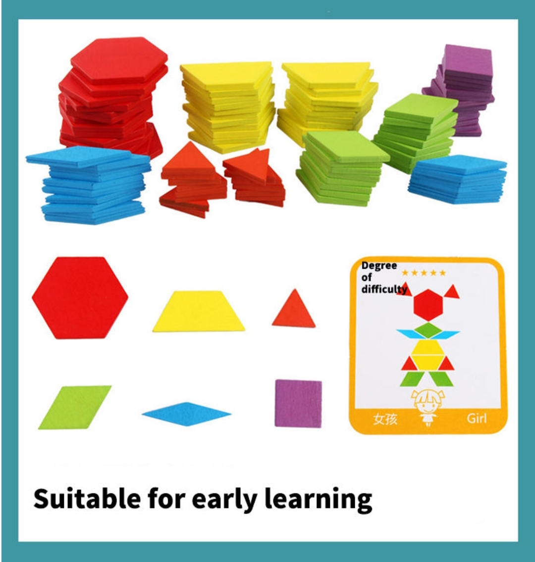 Wooden Shapes Puzzle - 155 pcs shapes and 24 puzzle card | Daraz.pk