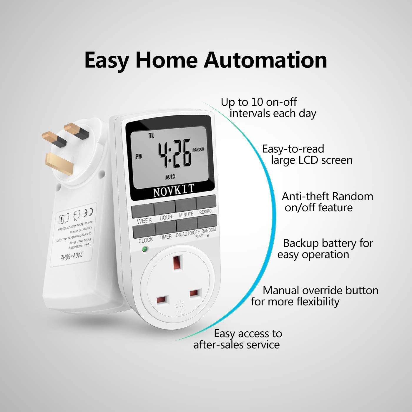 NOVKIT Digital Security Timer Plug Socket Programmable Switch Timer ...