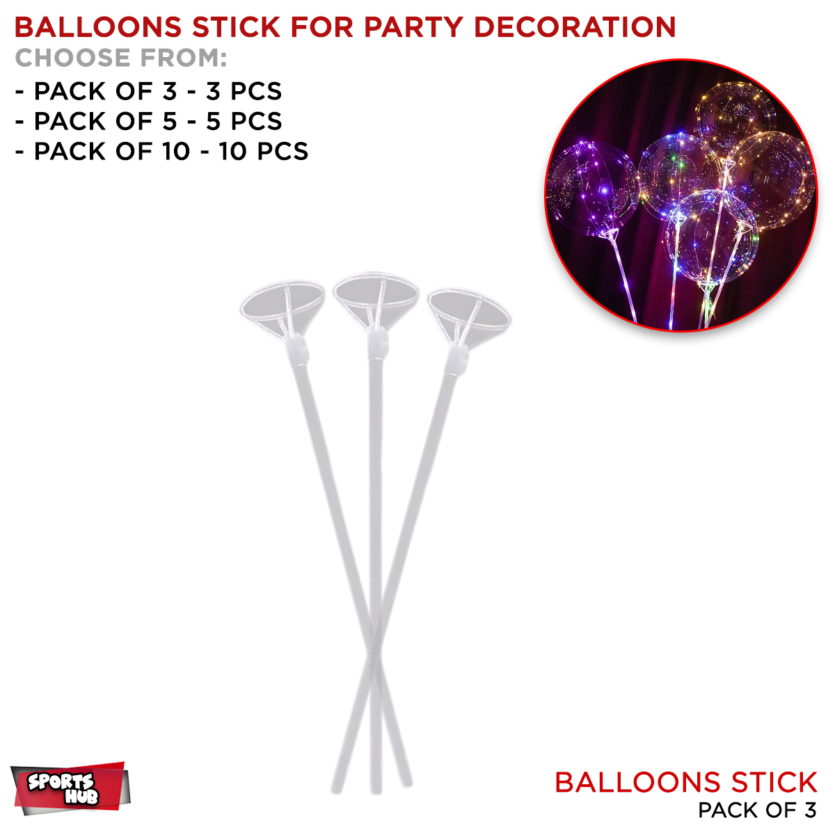 PVC Plastic Stick For Balloons, 3, 5, & 10 Pack Reusable Clear Ballon ...