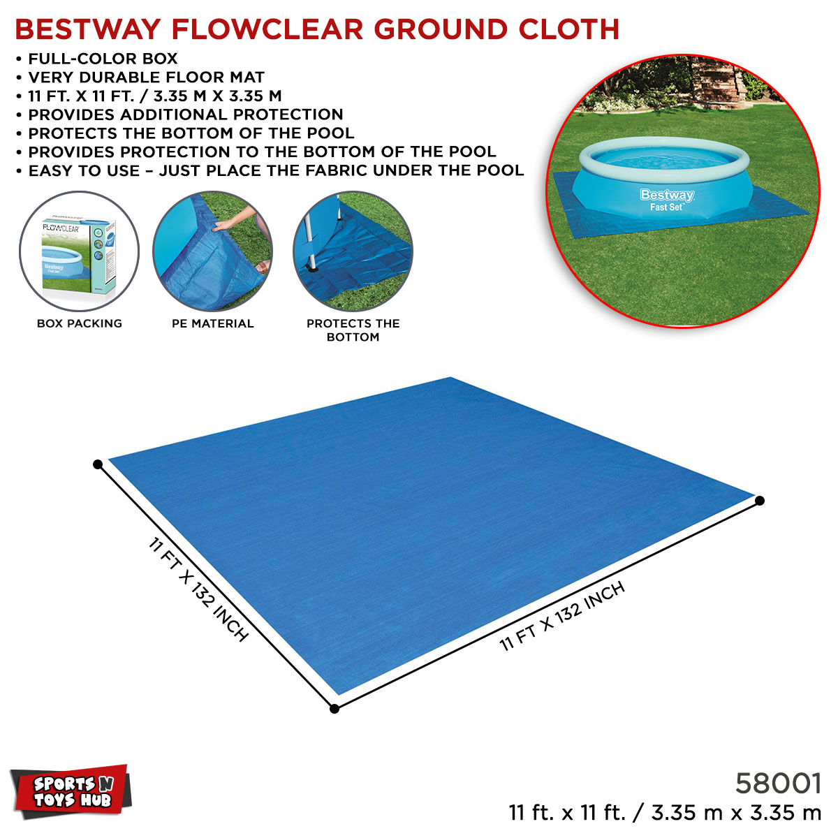 Bestway Pool Flowclear 11' Ground Cloth, Woven Pool Mattress Plastic ...