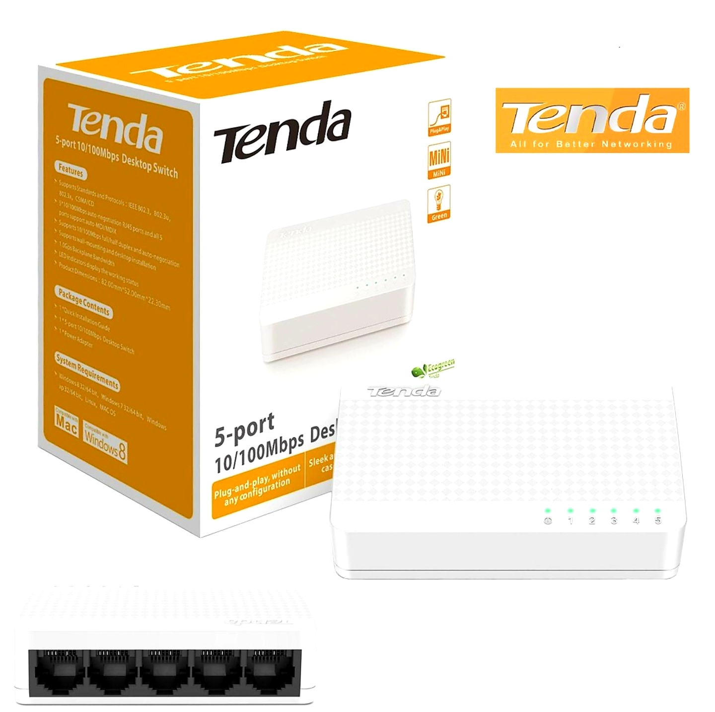 Tenda Internet Switch 5 LAN Ports S108V8 Ethernet 10/100 Mbps Desktop ...