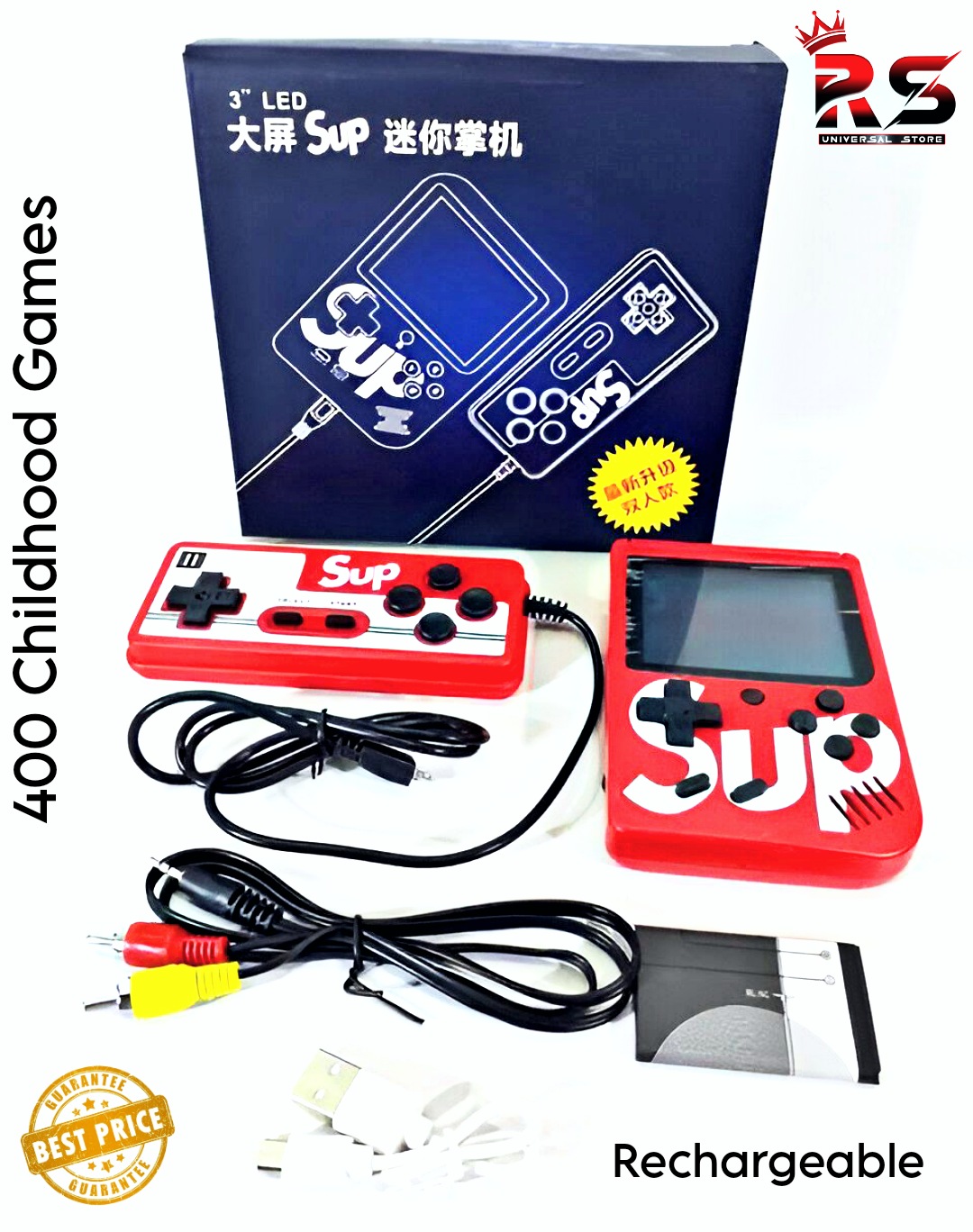 2 Players SUP Mini 400 in 1 Retro Game Box Console Handheld Game PAD ...