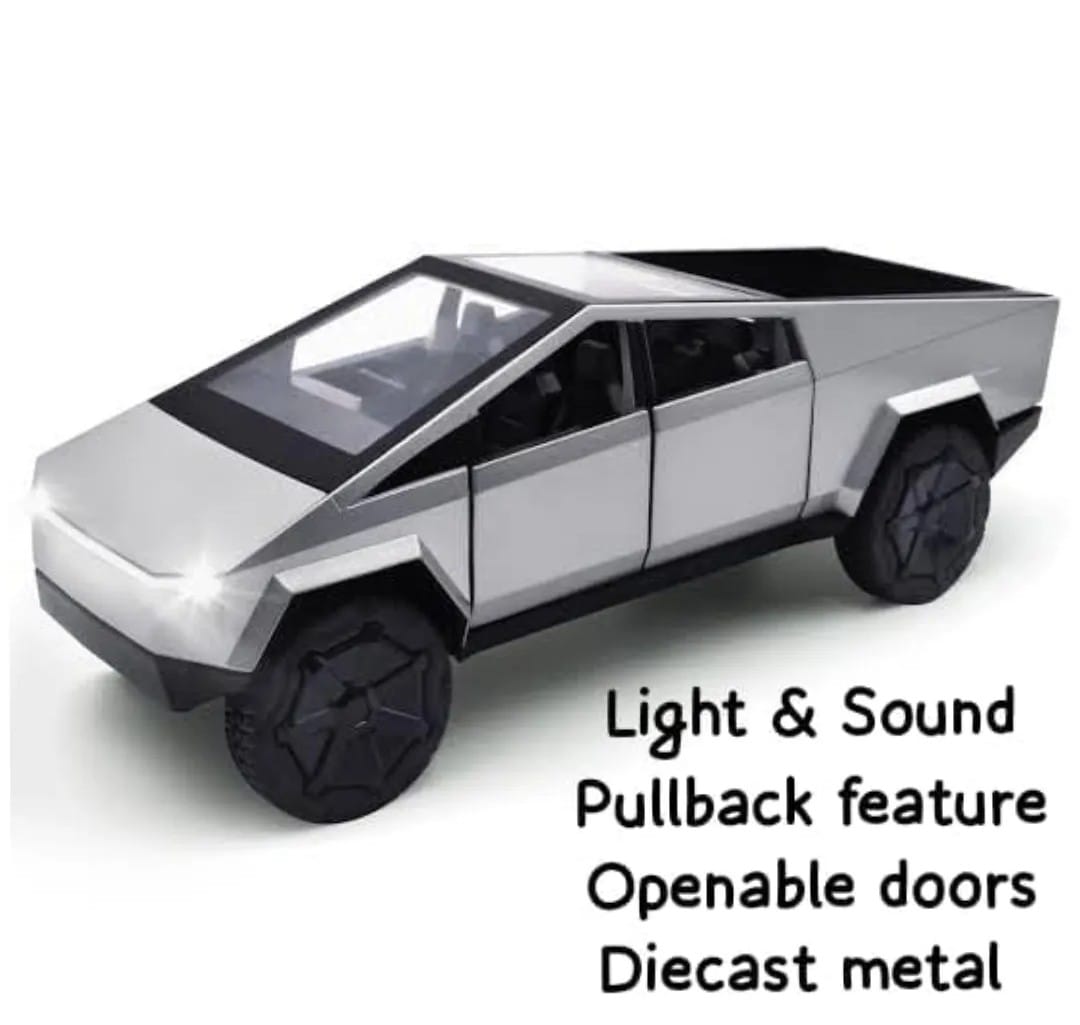 Diecast Tesla Cyber Pick Up Truck Model Toy with Quartz Metal Mini Bike ...