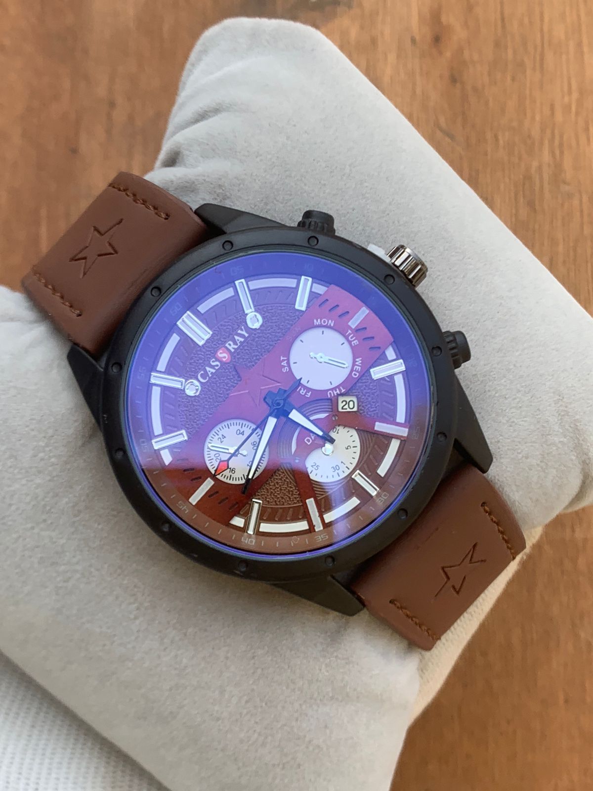 Men's Multifunction Analog Watch with Leather Strap – Day, Date, and 24 ...