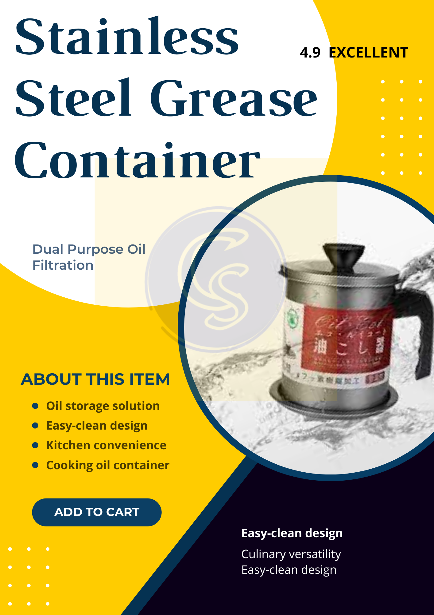 Cooking Oil Filter jug 1.4 L Oil Strainer Pot with Stainless Steel Mesh ...