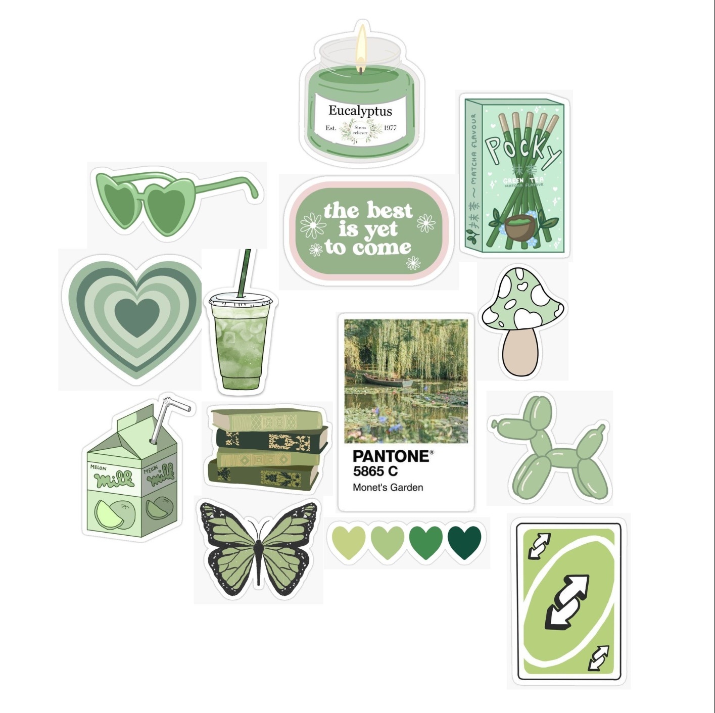 Pack of 14 Green Aesthetic Stickers for journaling/scrapbooking/phnoe ...