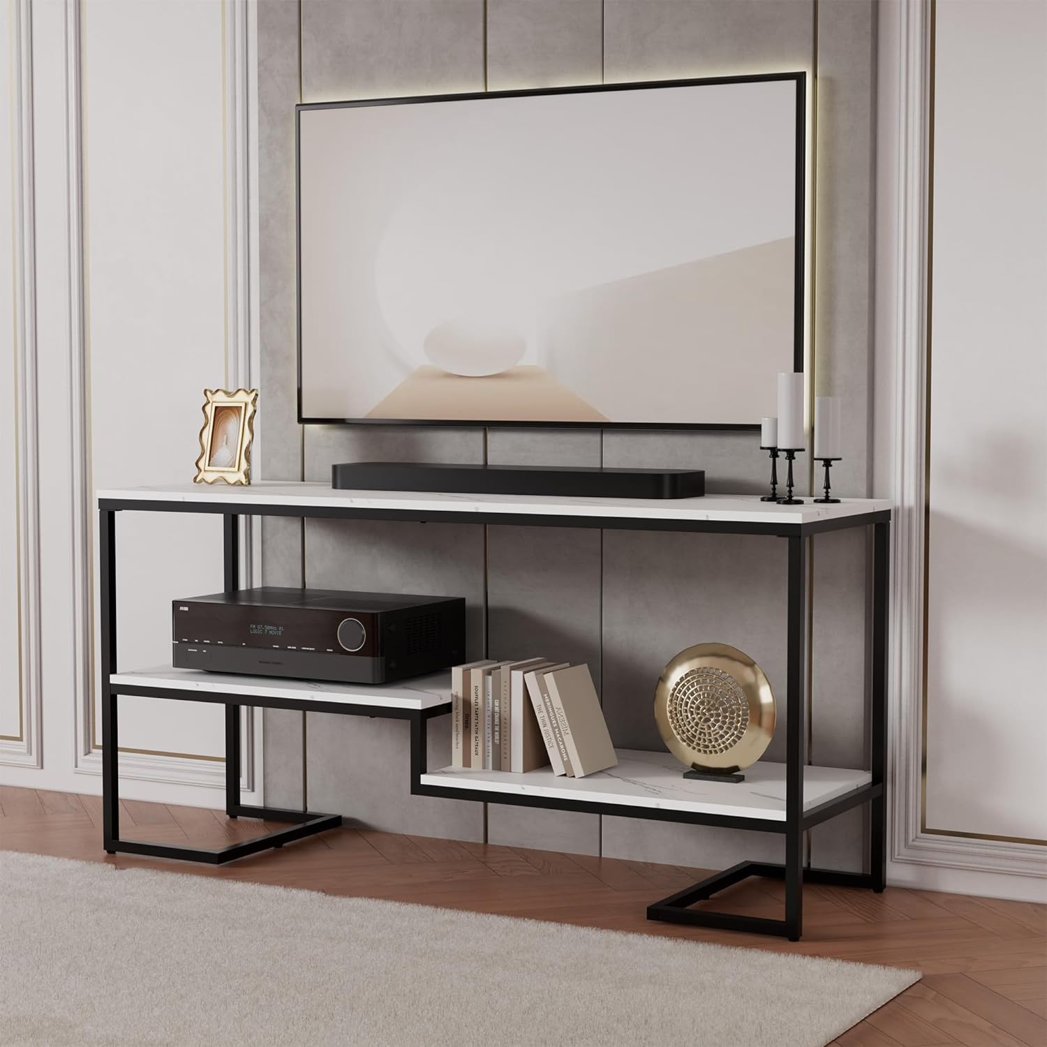 TV Stand for 53 Inch TV, Modern Gold TV Console with Open Storage ...