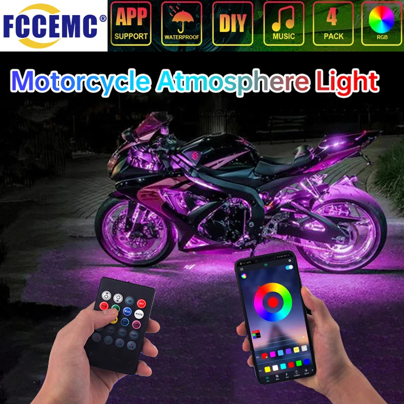 Universal RGB Remote Control LED Motorcycle Car Atmosphere Foot Light ...