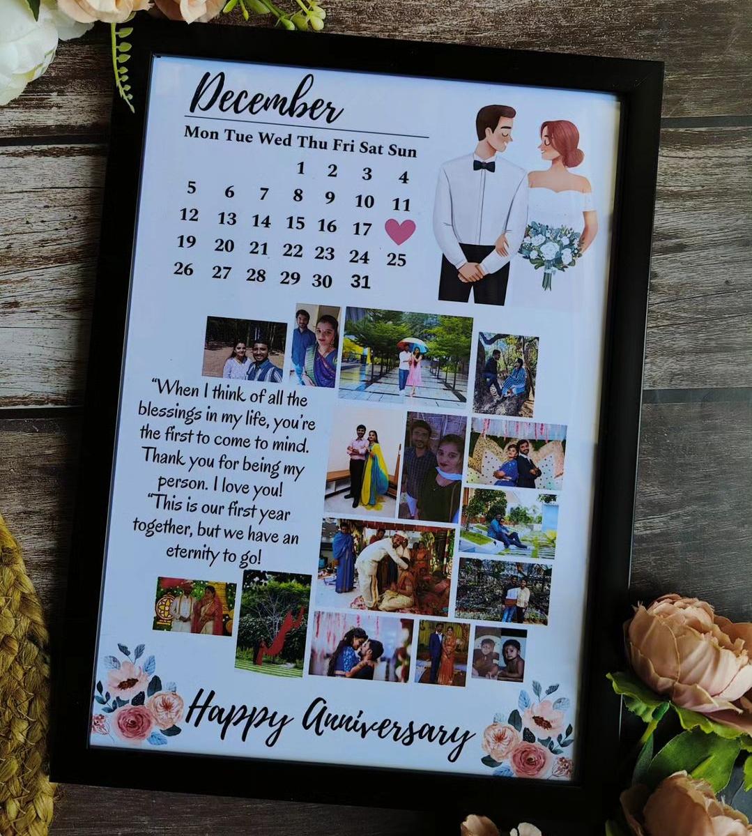 A4 size black theme / Happy birthday photo frame With Birthday Calendar and Ultra HD Pictures ...