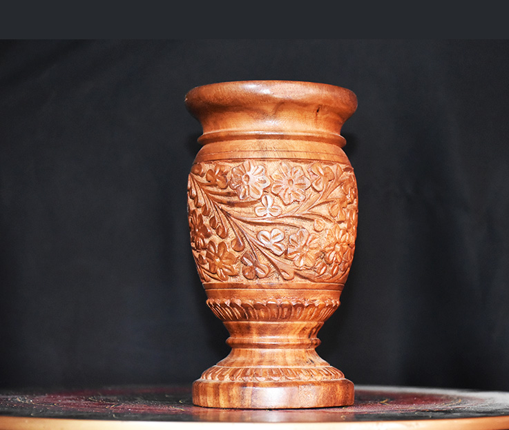 Elegant Hand-Carved Wooden Flower Vase Pair - 10 Inches Tall | Daraz.pk