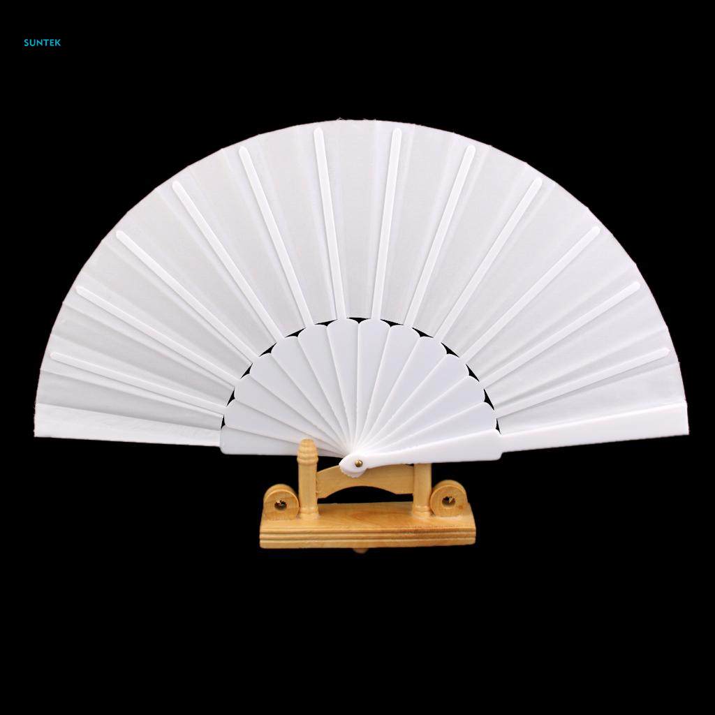 2x Solid Black White Hand Fans Japanese Folding Fan 20s Flapper Costume ...