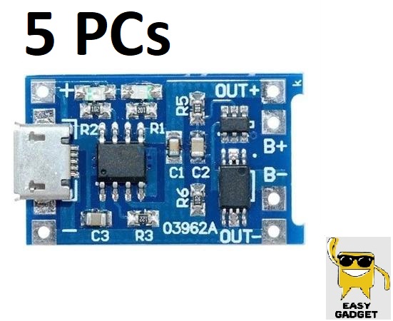 5PCs TP 4056 Charging Module | 1A 18650 Lithium battery Charger Module ...