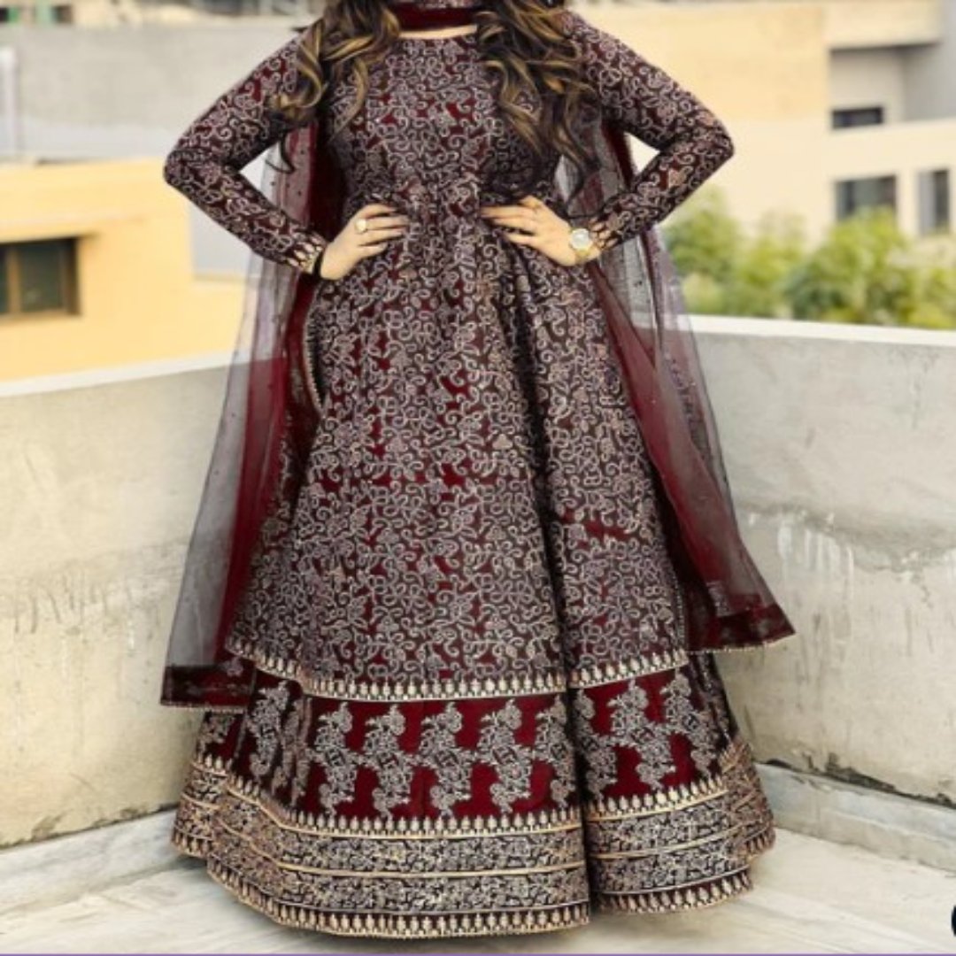 Eid Collection For Women/3Pcs Silk Heavy Gold Printed Maxi | Daraz.pk