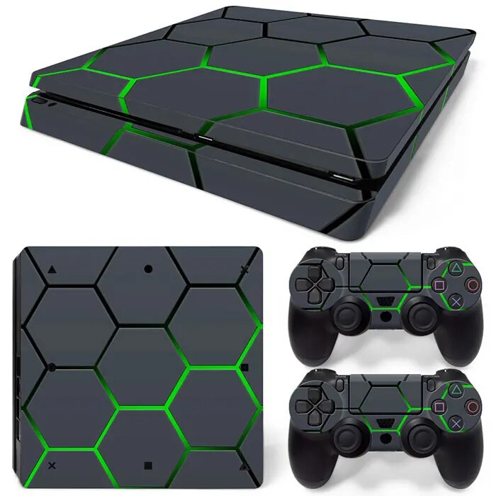 For PS4 Slim Console and 2 Controllers Skin Sticker PS4 Geometry Design ...