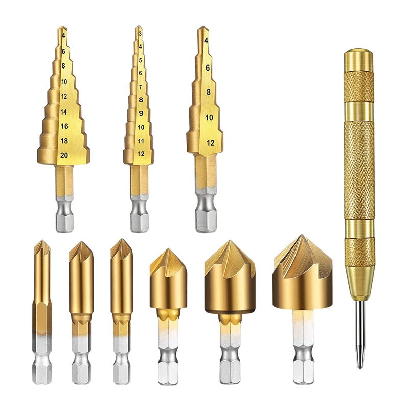 Step Drill Bit Set 1/4 Inch Hex Shank 5 Flute Counter Sink Drill Bit ...