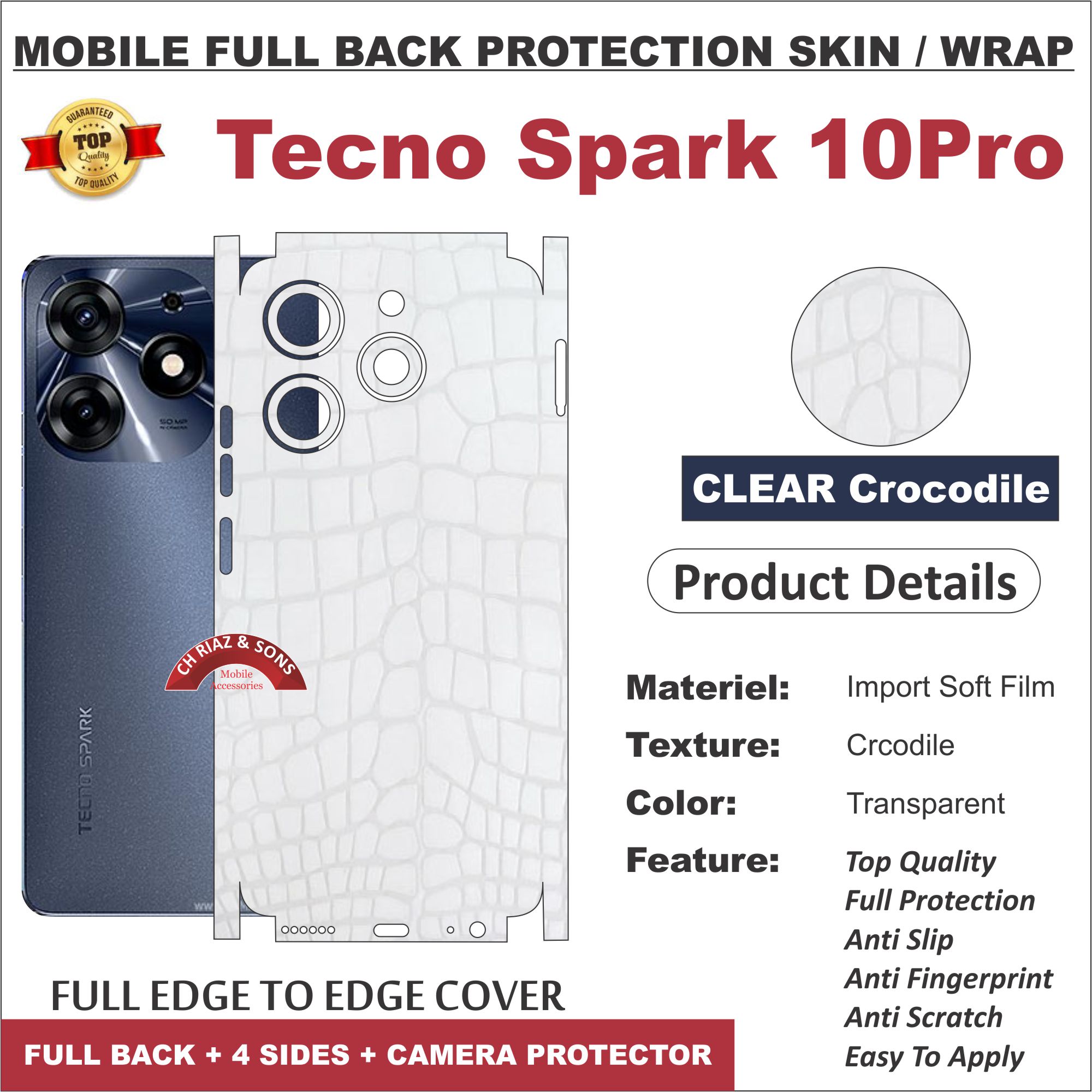 TECNO Spark 10 Pro FULL BACK 360 premium Protection Skin Wrap Full ...