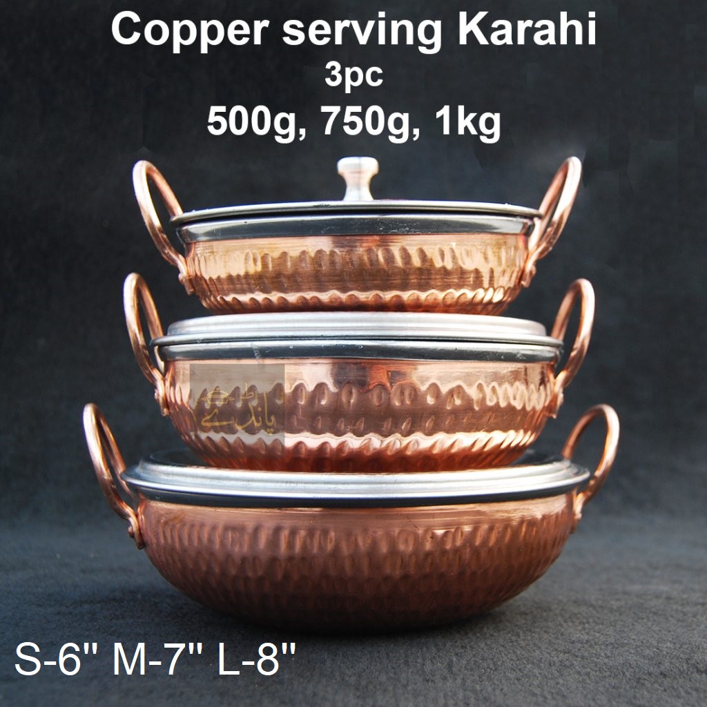 Copper Serving Karahi | Hammered Design | Set of 3 | Copper serving Karahi Bundle of Three ...