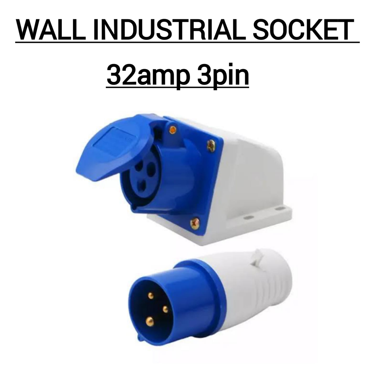 Industrial Socket and Plug Surface Mounted 220-240 V – 32A 3-Pin – BLUE ...