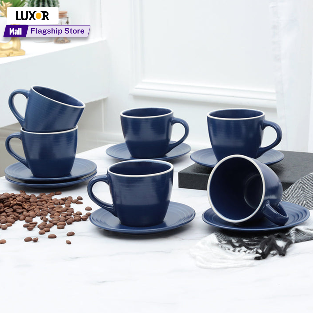 Ceramic Tea Cup Set with Saucer- 12 Pcs Tea Cups Set of 6 Classical ...