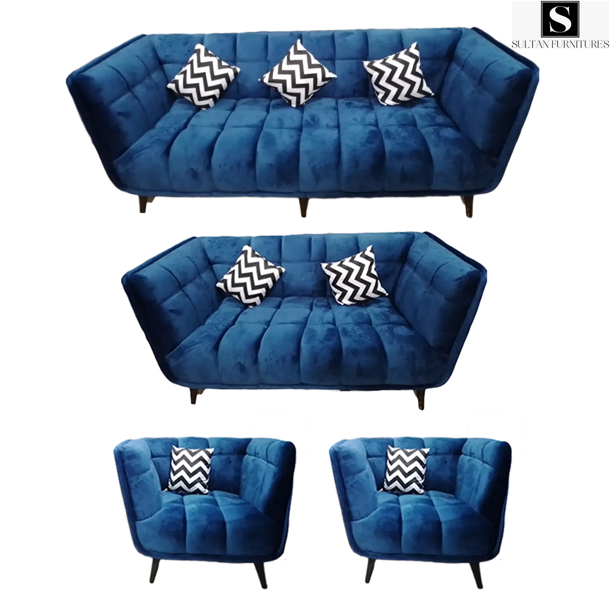 Sultan Furniture's - 7 Seater Modern Sofa Set - Blue | Daraz.pk
