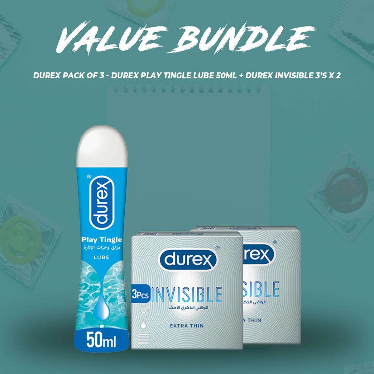 Durex Pack of 3 - Durex Invisible Extra Thin 3's x 2 + Durex Play ...