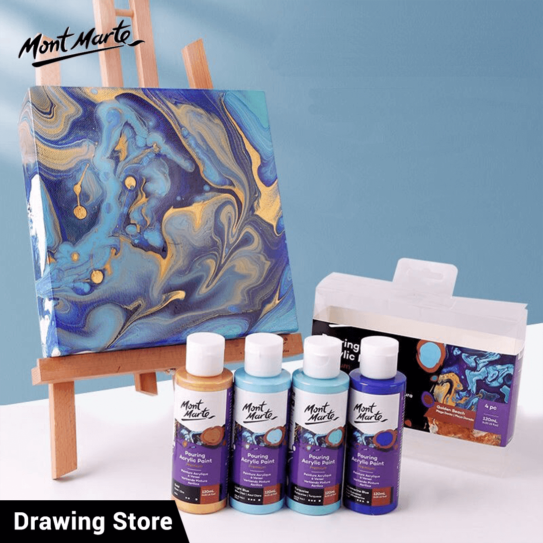 Mont Marte Acrylic Pouring Paint Set 4 x120ml Bottles - Golden Beach ...