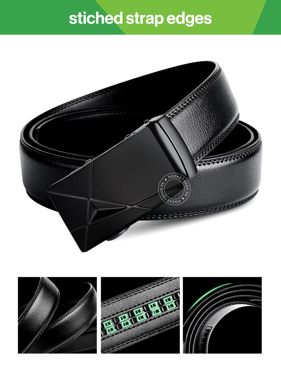 Auto Lock Belts for Men with Soft Lychee Pattern Faux Leather Strap ...