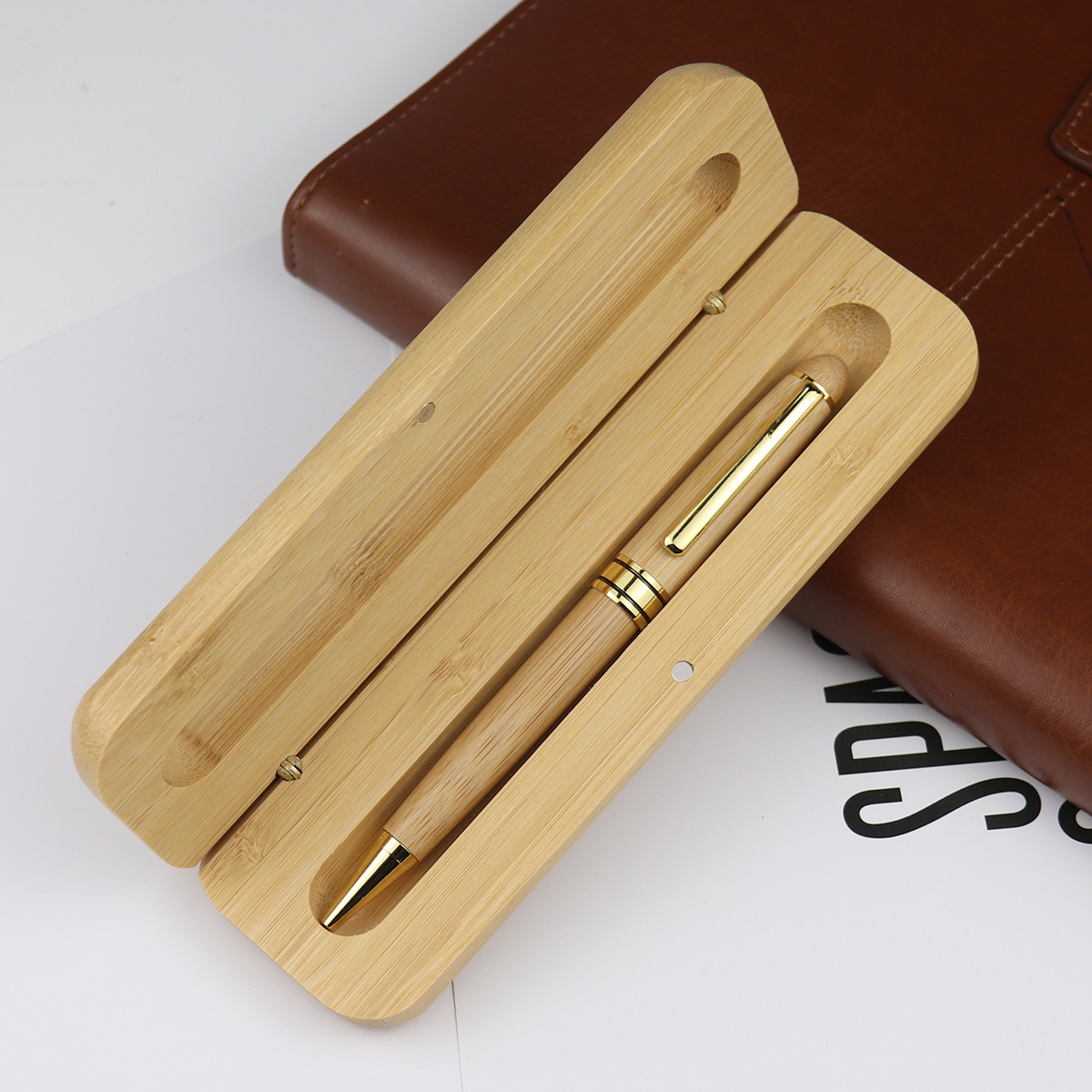 High-grade bamboo ballpoint pen handy business gift fountain pen set ...