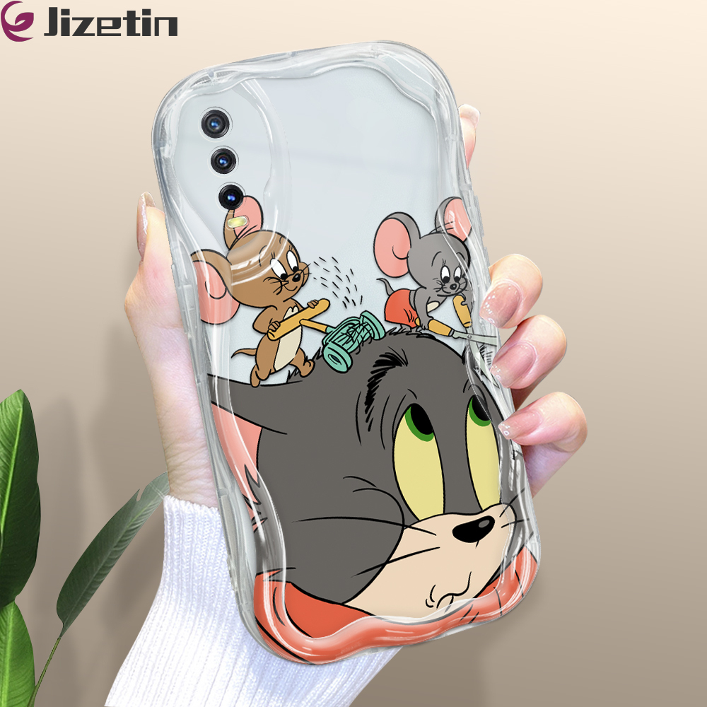 Jizetin for Vivo Y20 / Y12S Y12A / Y20i Y20S Y20S G Back Cover Cartoon Cat Mouse Cream Wavy Edge ...