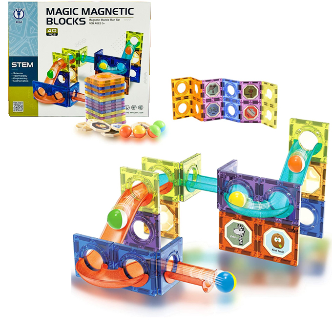 STEM Light Magnetic Blocks (Magnetic Marble Run set) - 49PCS | Daraz.pk