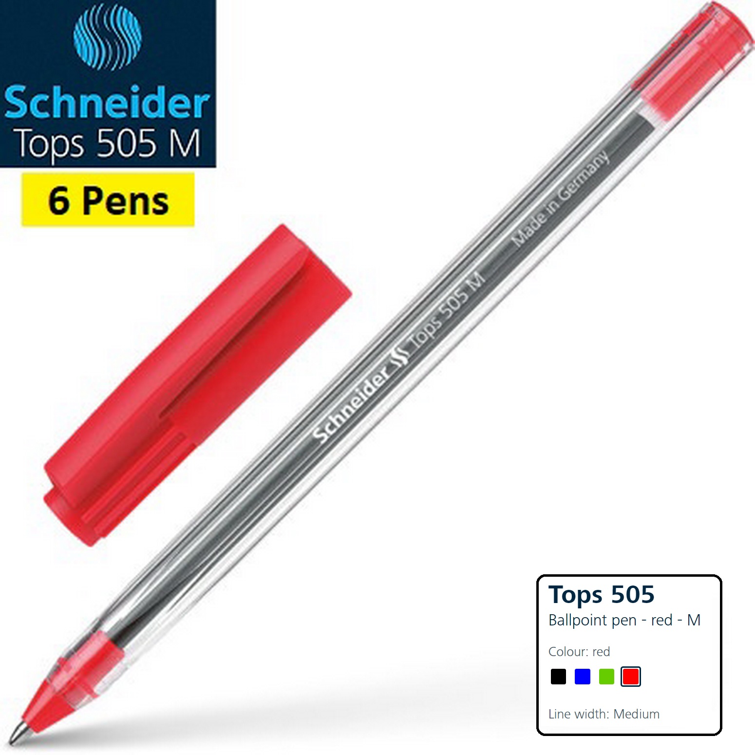 Schneider Tops 505 M Ballpoint Pen (6 Pens Pack) (Made in Germany ...