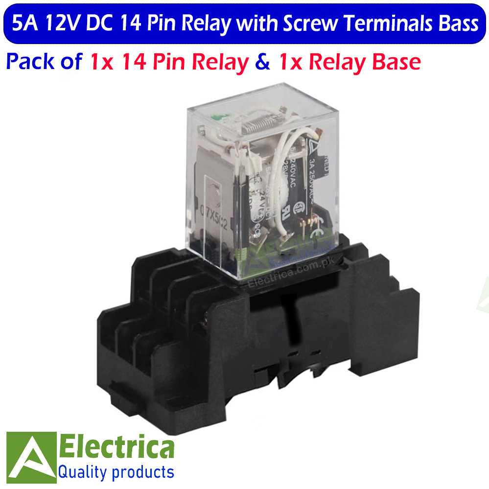 1 pair of 14 Pin 5A Coil 12V DC Relay and PTF08A Screw Terminals Base ...