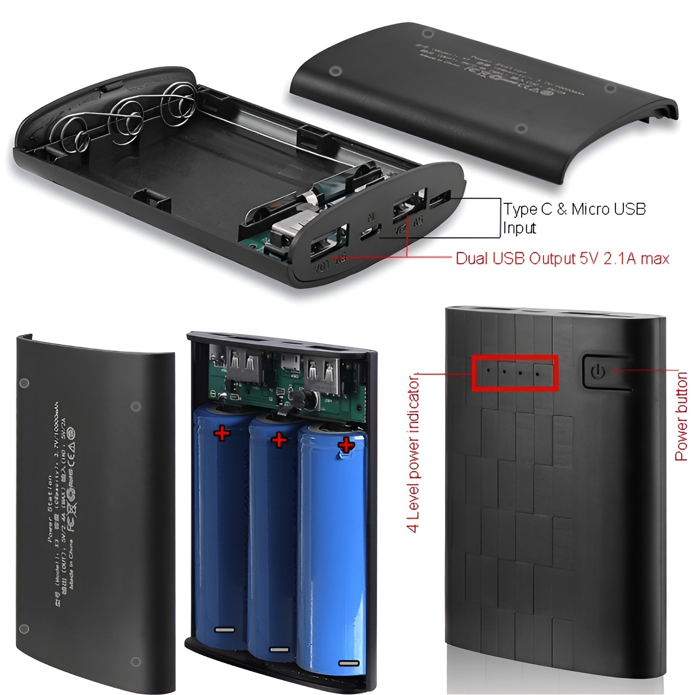 Solderless 3 cell 18650 power bank shell case housing 5V 2.4A mobile ...