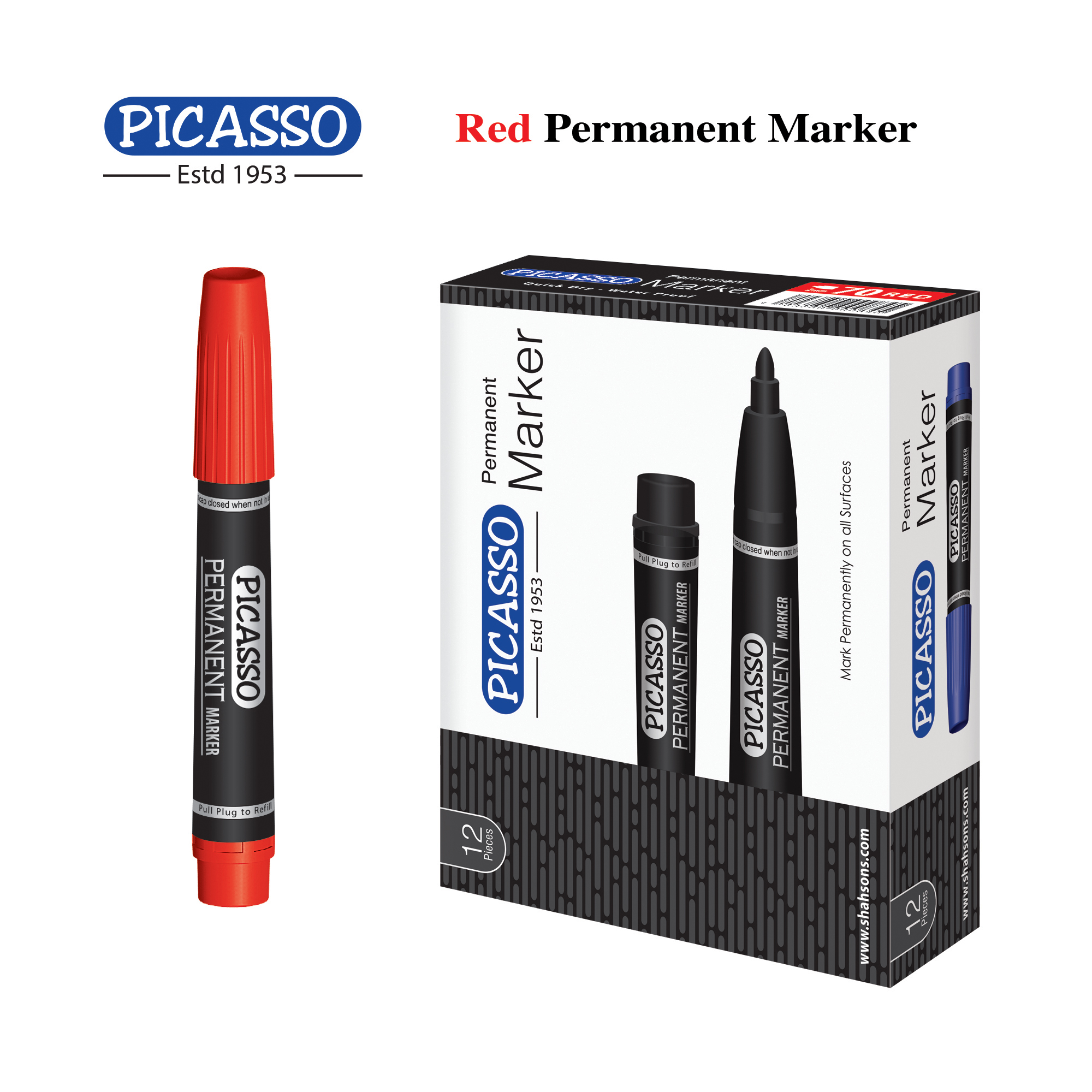 Picasso High Quality Permanent Marker 12 Pcs in Cardboard Box ...