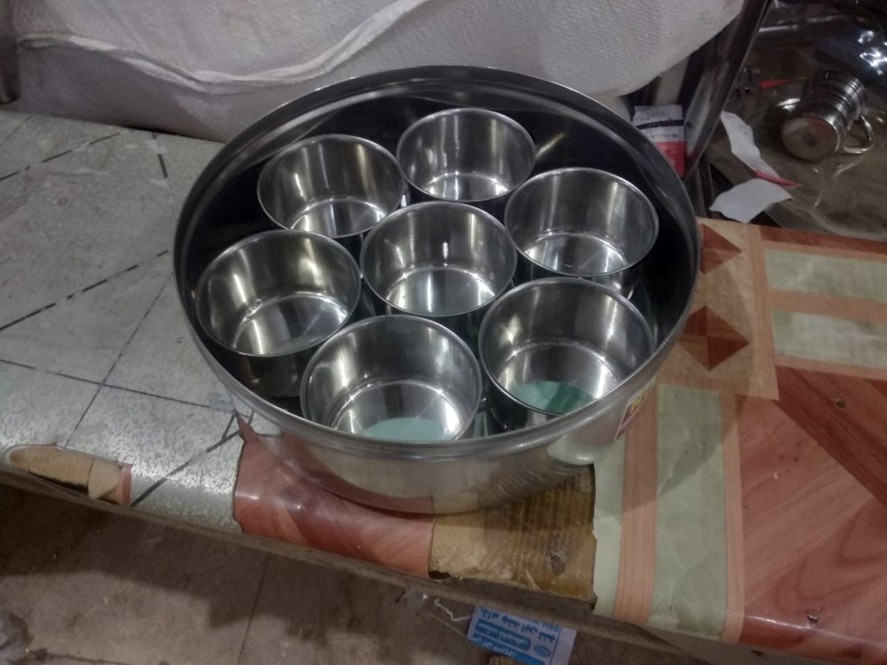 7 Partitions SMALL Spices Box Masala Container with Spoon NON STAINLESS ...