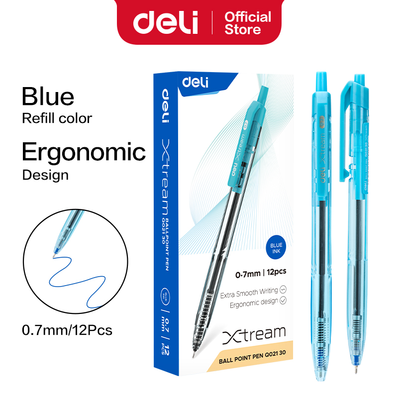Deli - EQ02130-Xtream Retractable Ball Point Pen((12Pens/Box) - Blue ...