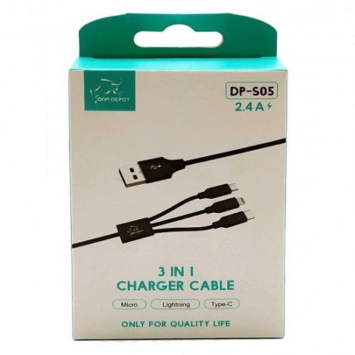 3in1 Fast Charging 1.2m Pure Copper Charging Cable, Micro-USB, Type-C ...